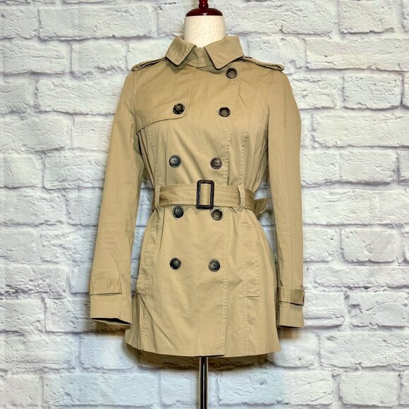 Zara | Jackets & Coats | Zara Basic Khaki Double Breasted Cotton Trench ...
